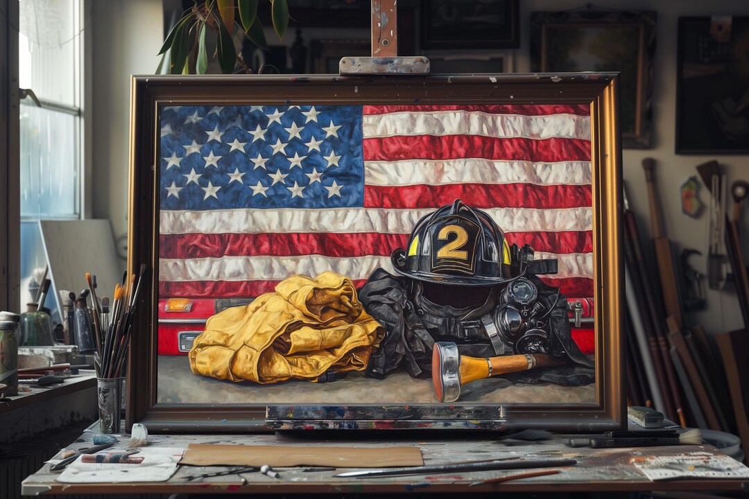 Firefighter Gear Oil Painting – Fireman Wall Art, Hand-painted ...