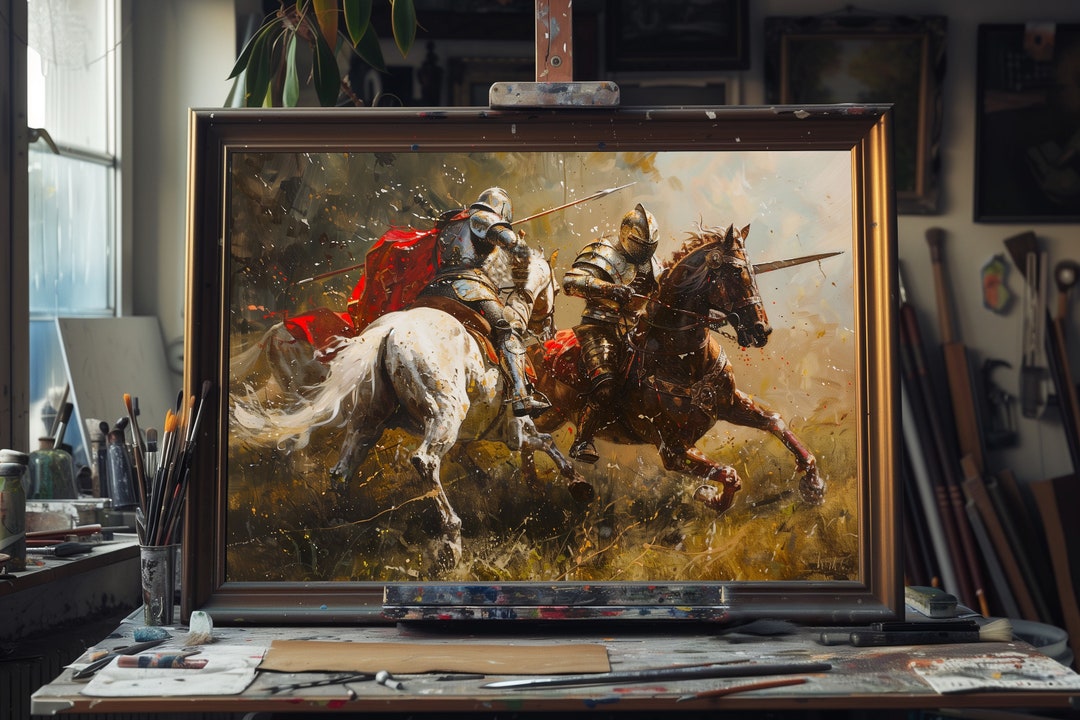 Fine Art Oil Painting the Knights Battle, Hand-painted Medieval Combat ...
