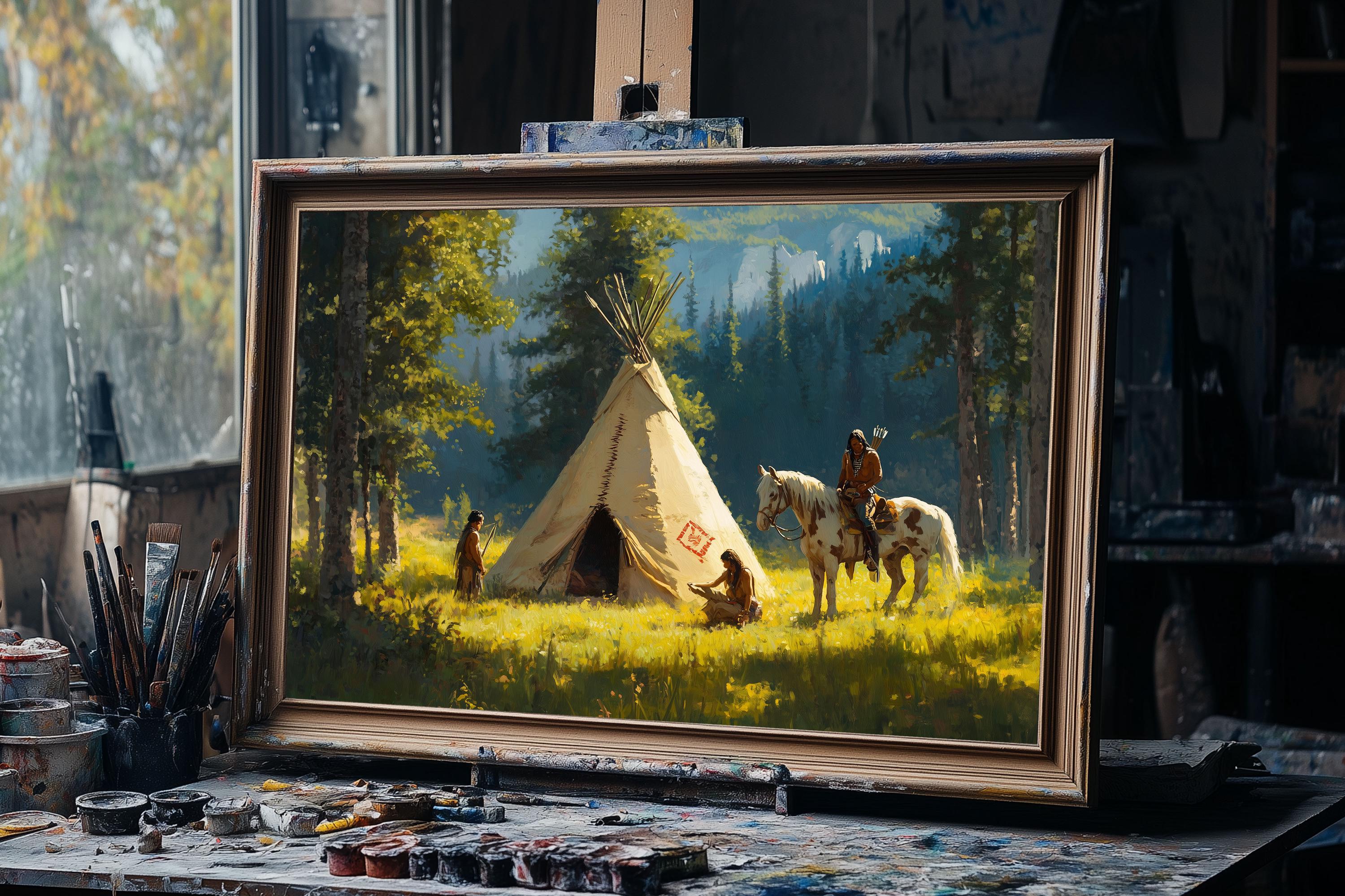 Original Oil Painting Native American Tipi Landscape, No-frame Oil ...