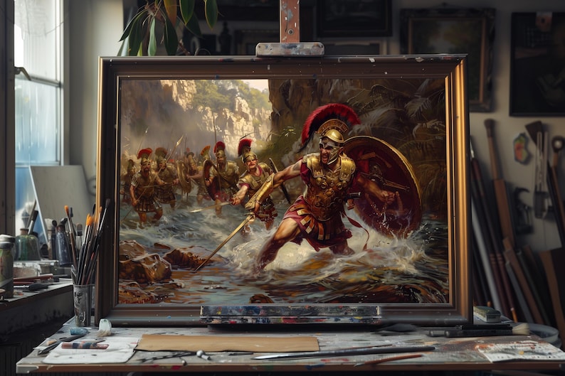 Fine Art Oil Painting Roman Soldiers Crossing River, Ancient Legion ...