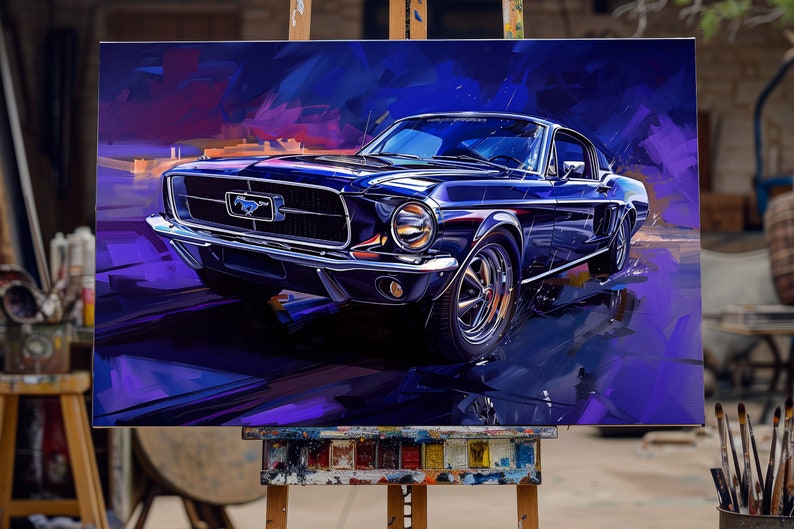 Fine Art Oil Painting Classic Ford Mustang, Hand-painted Muscle Car ...