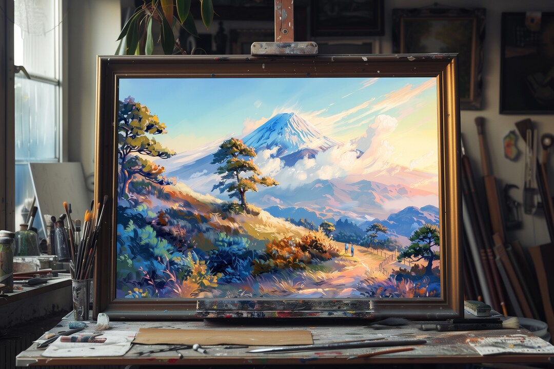 Fine Art Oil Painting of Mount Fuji – Serene Japanese Landscape Art ...