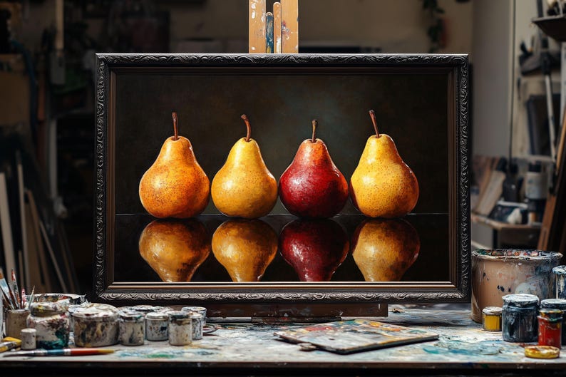 Original Oil Painting Four Pears Reflection, No-frame Oil Painting ...
