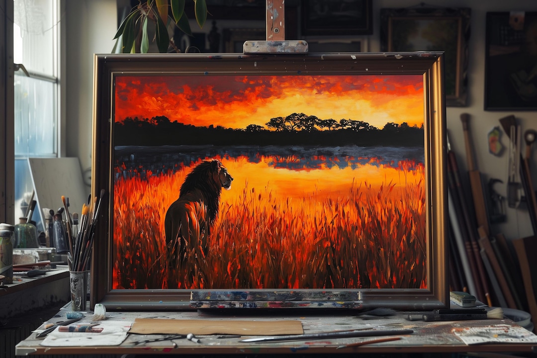 Fine Art Oil Painting African Lion, Majestic Wildlife Art, Safari ...