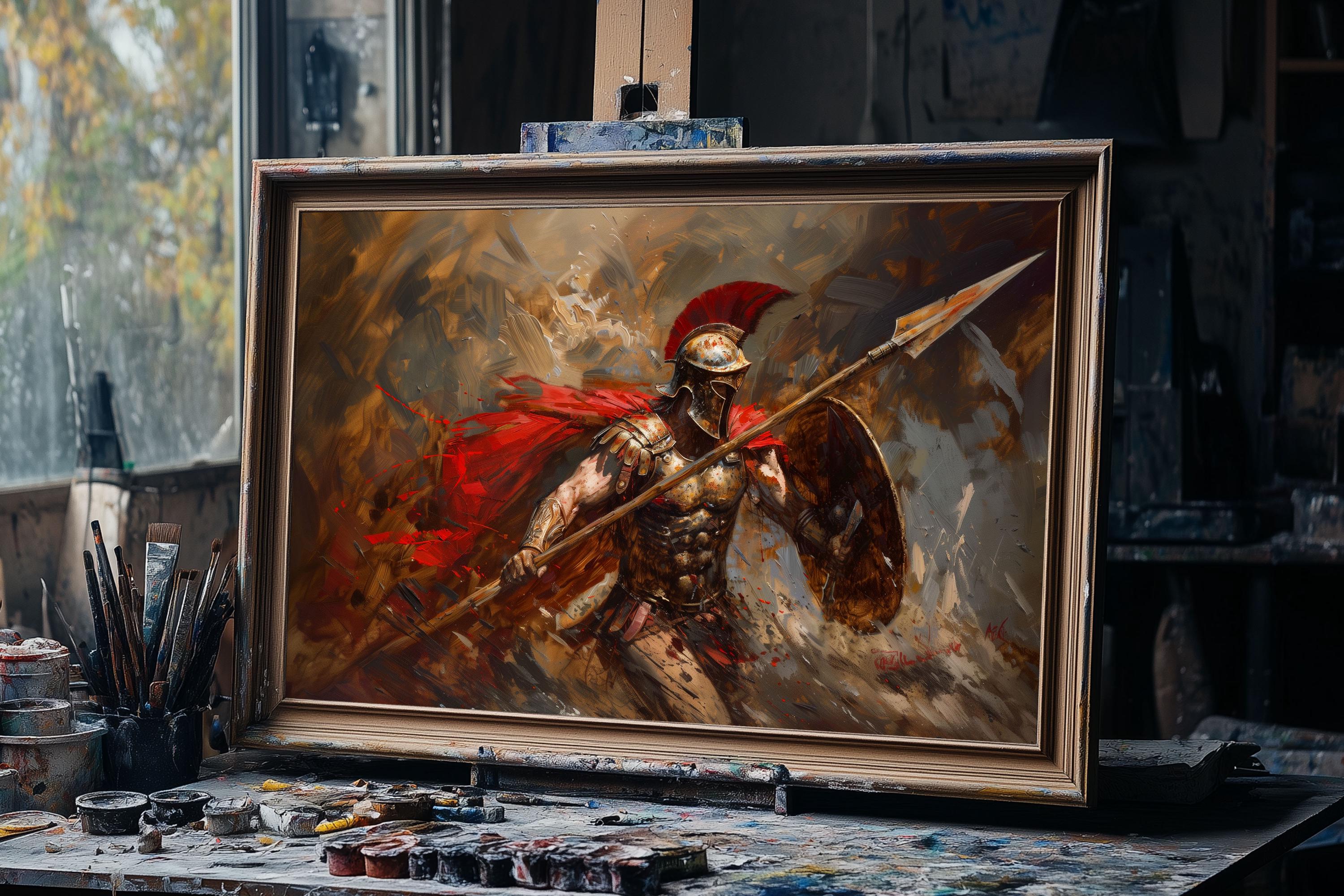 Fine Art Oil Painting Spartan Warrior, Ancient Greek Hoplite Canvas Art ...