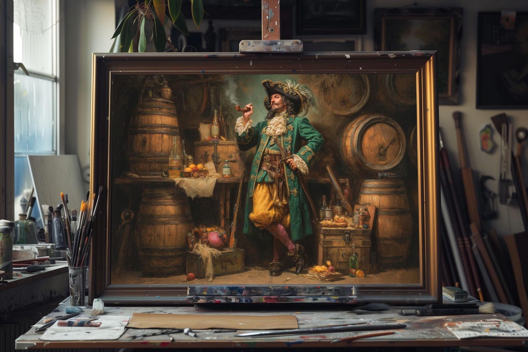 Fine Art Oil Painting Pirate Captain Portrait, Nautical Wall Art, Sea ...