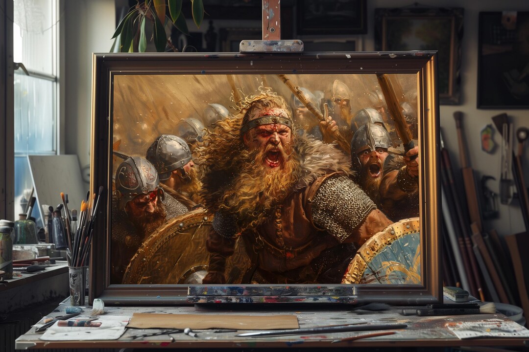 Original Oil Painting Viking Battle Scene, No-frame Oil Painting Canvas ...