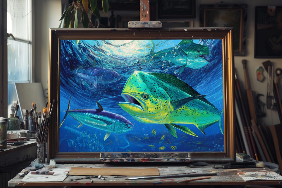 Mahi‑mahi Dorado Fine Art Oil Painting, Hand‑painted Tropical Fish ...