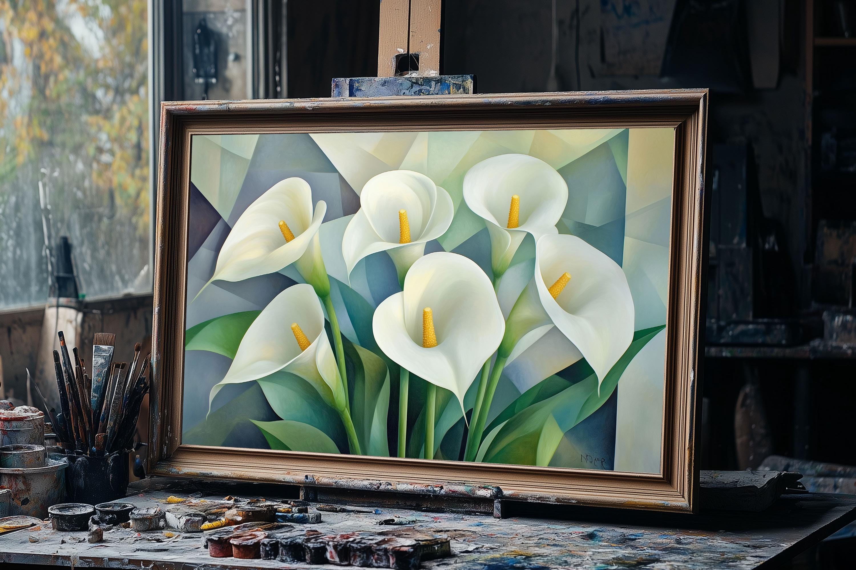 Fine Art Oil Painting White Calla Lilies, Hand-painted Floral Art on ...