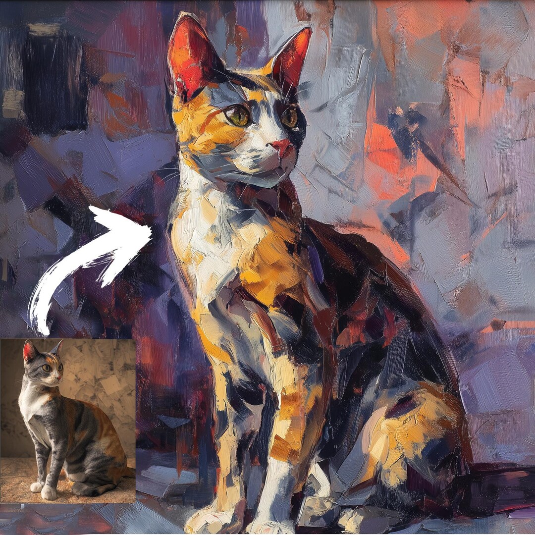 Custom Cat Oil Painting From Photo – Hand-painted Expressionist Style ...