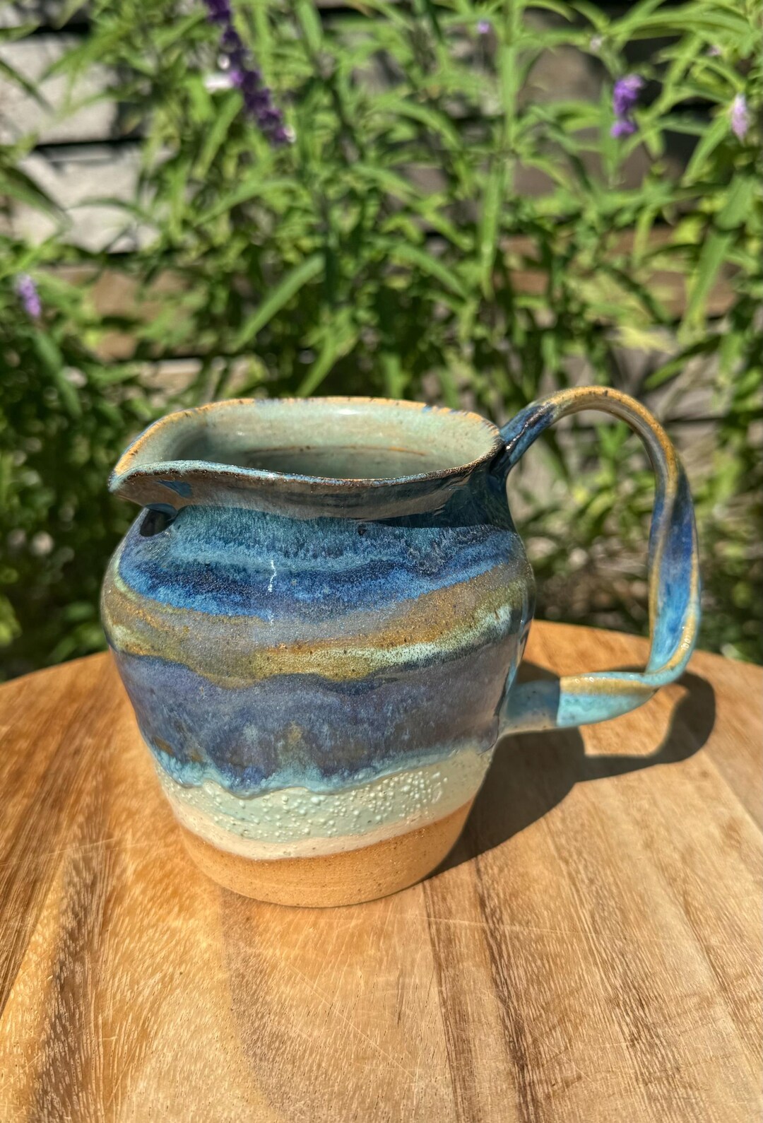 Cloudy Beach Pitcher With Twisted Wavy Handpulled Handle, Coastal ...