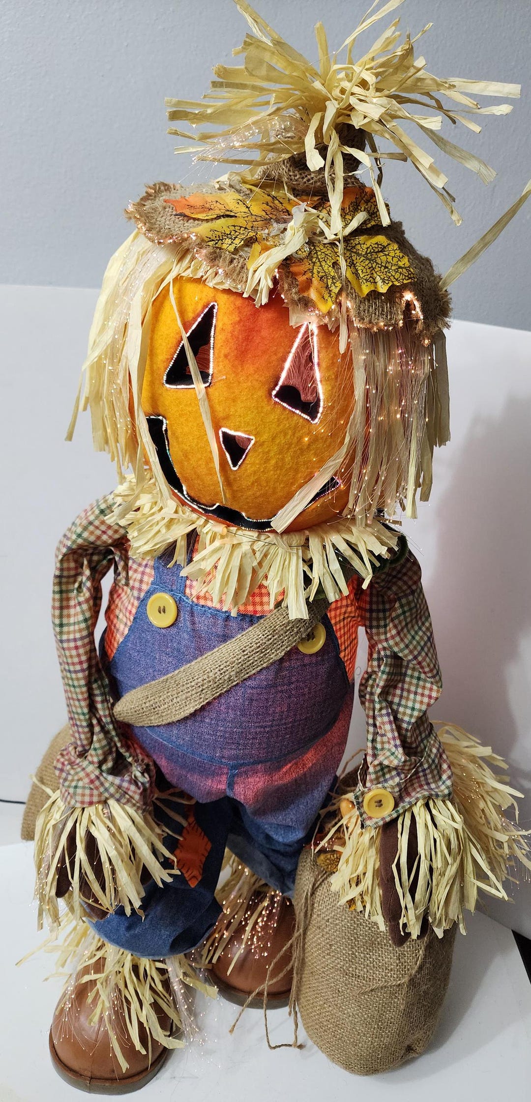 Fiber Optic Scarecrow Pumpkin Head Halloween 36" Tall Gemmy ...