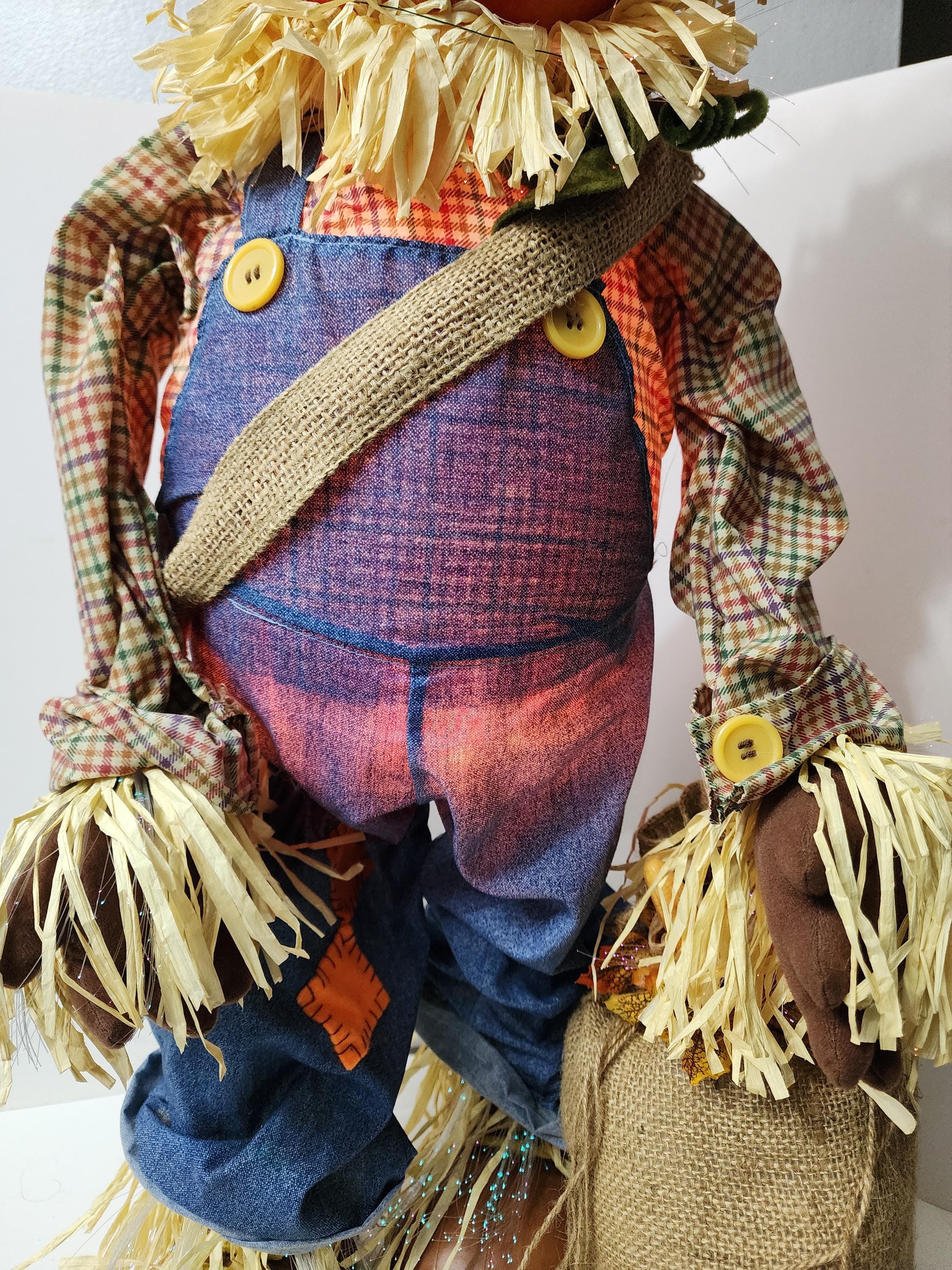 Fiber Optic Scarecrow Pumpkin Head Halloween 36" Tall Gemmy ...
