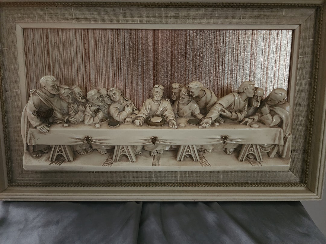 Vintage 3D Ceramic Last Supper on Frame Wall Hanging Raised Relief ...