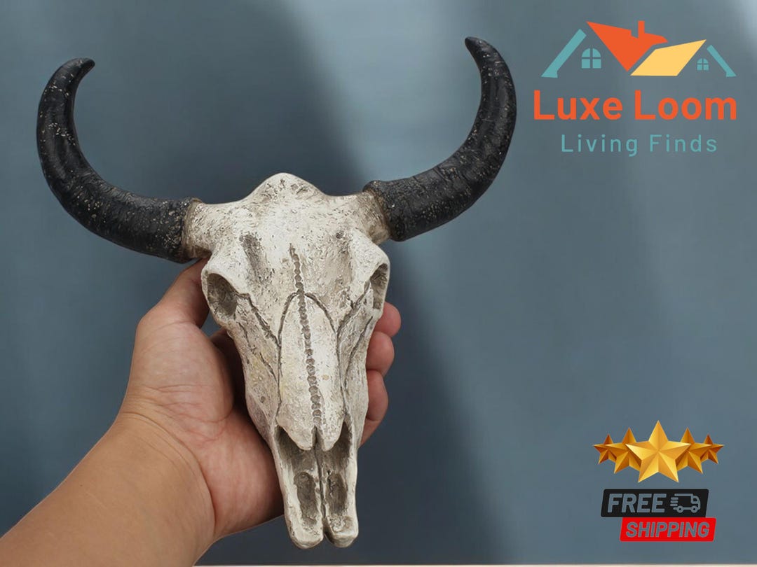 Resin Long-horn Skull Sculpture | Cow, Goat, Ox Bull Head-wall-hanging ...