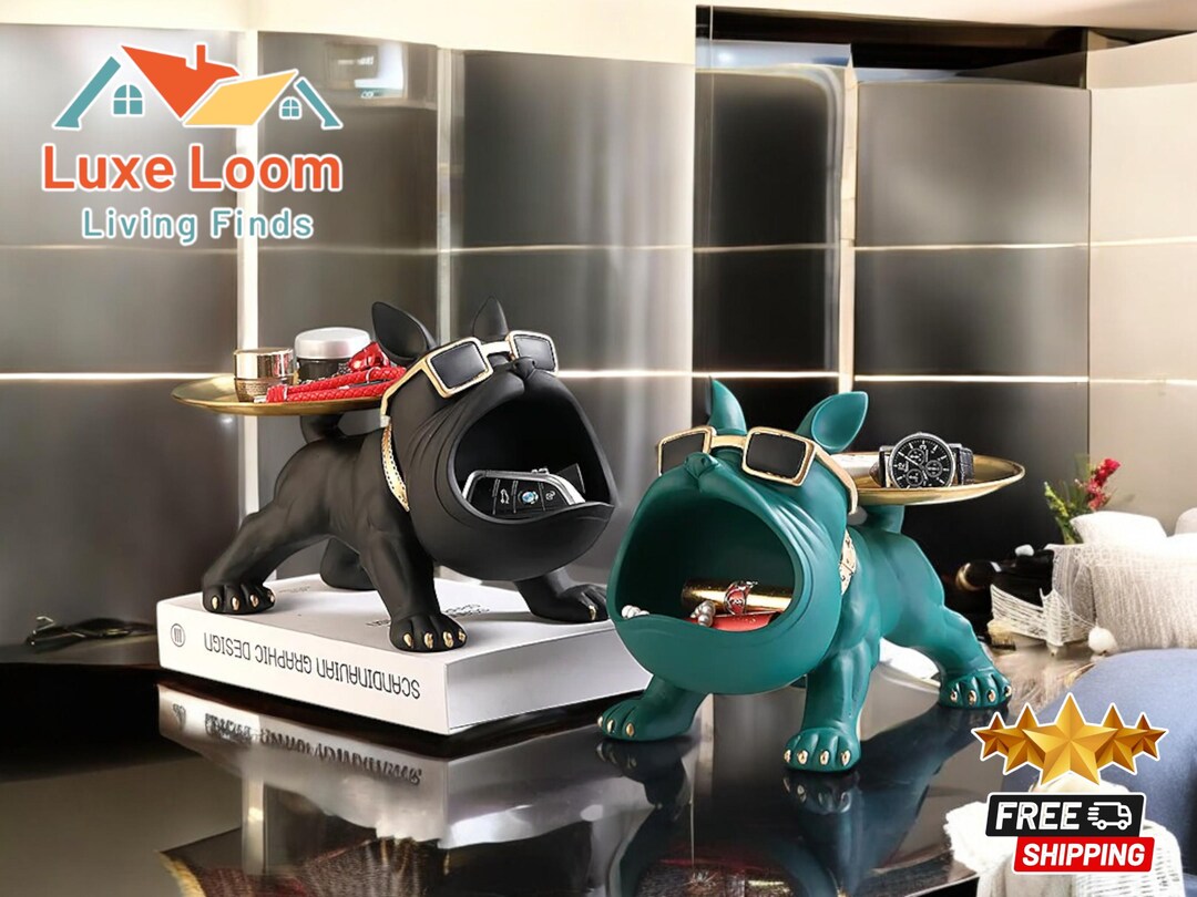 Bulldog Butler Statue | Resin Dog Figurine With Tray | Unique Home ...