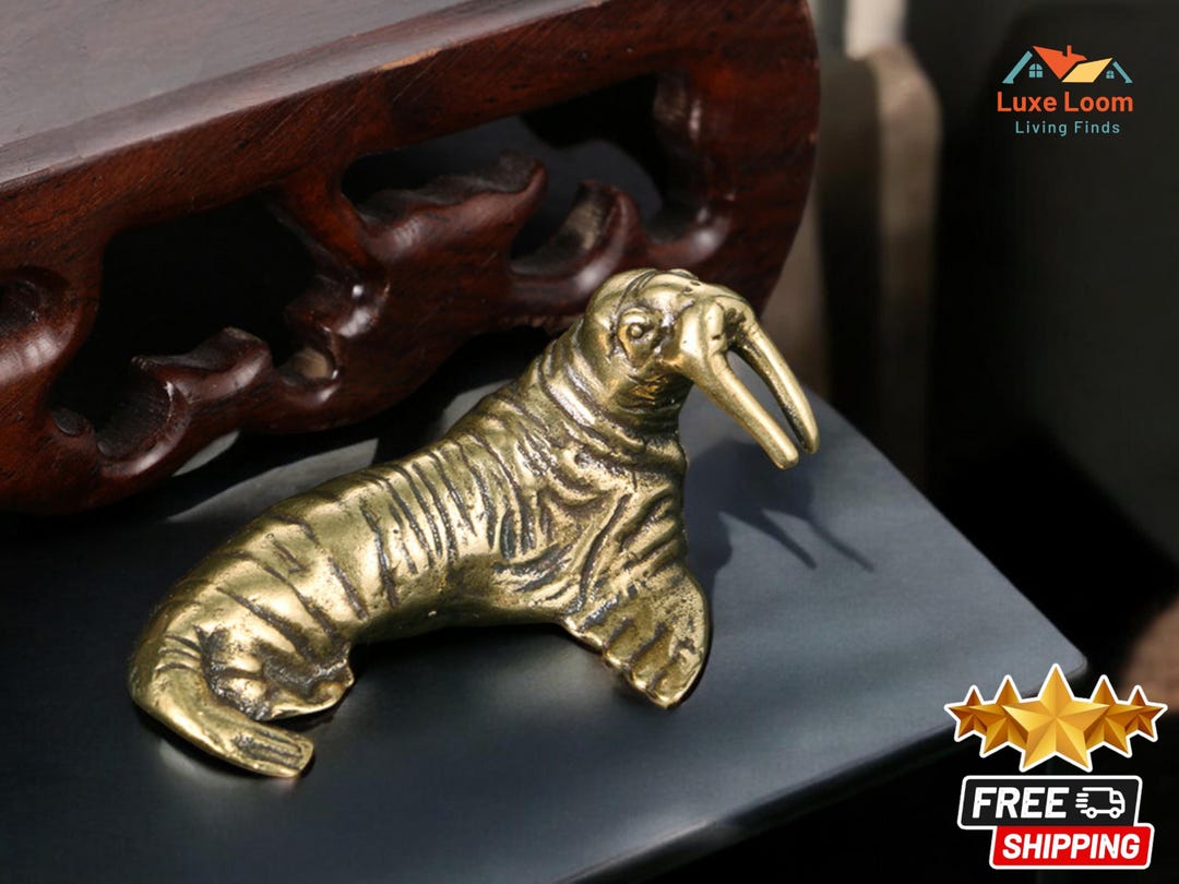 Brass Walrus Figurine | Miniature Sea Animal Statue | Unique Desktop ...
