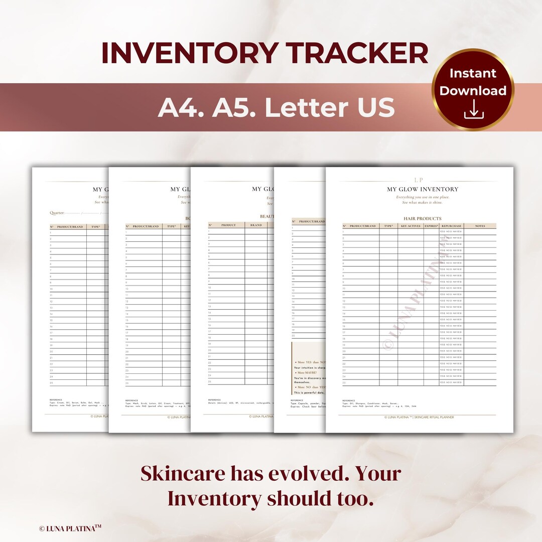 Beauty Product Inventory Tracker, Skincare, Hair, Body, Supplements ...