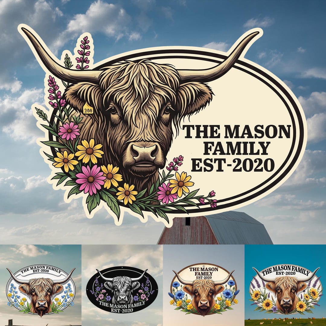 Personalized Highland Cow Sign, Cow Ranch Sign, Farmhouse Cow Sign ...