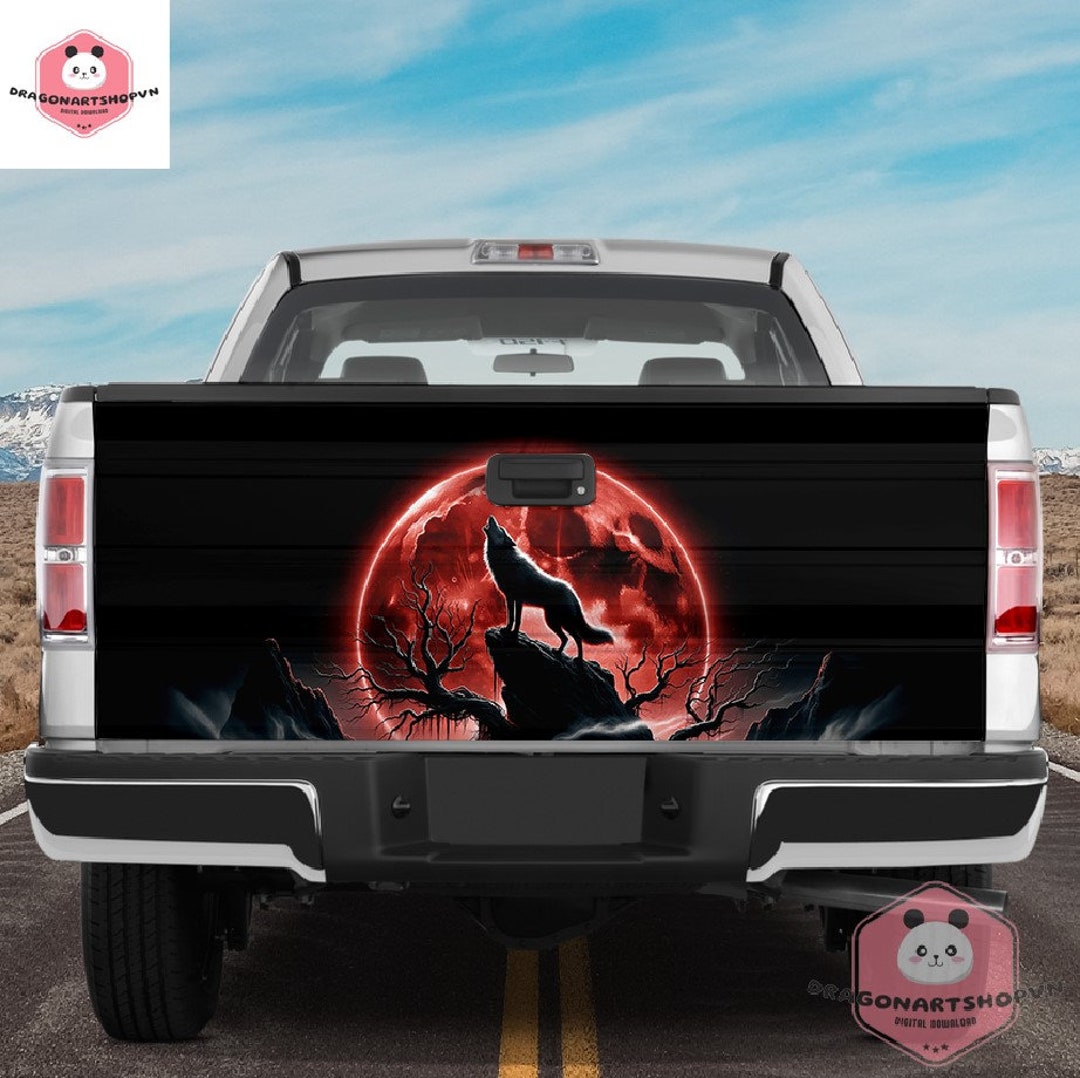 Wolf Howling at Moon Tailgate Wrap, Wolf Moon Decal for Car, Wolf ...