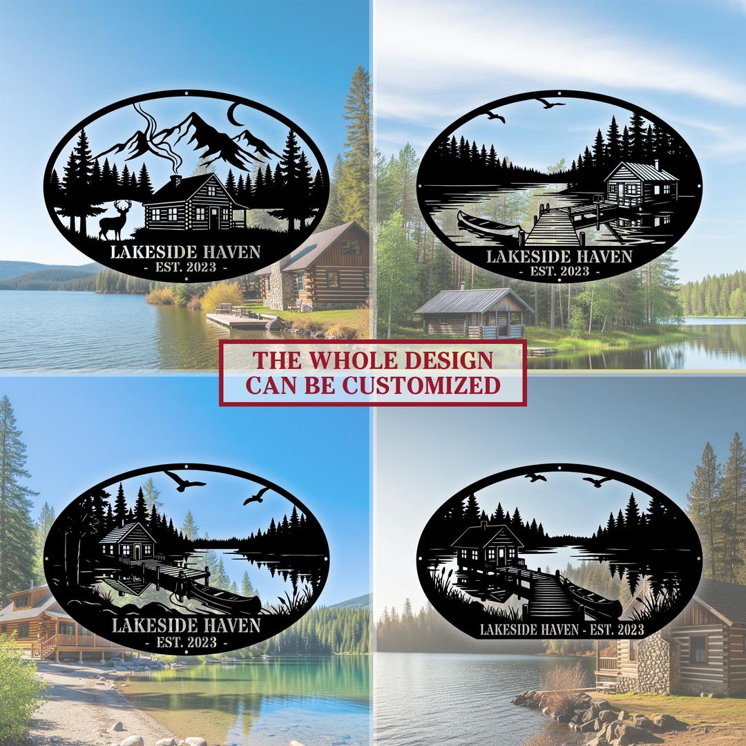 Custom Lakeside Cabin Sign, Lake House Metal Sign, Fishing Cabin Sign ...