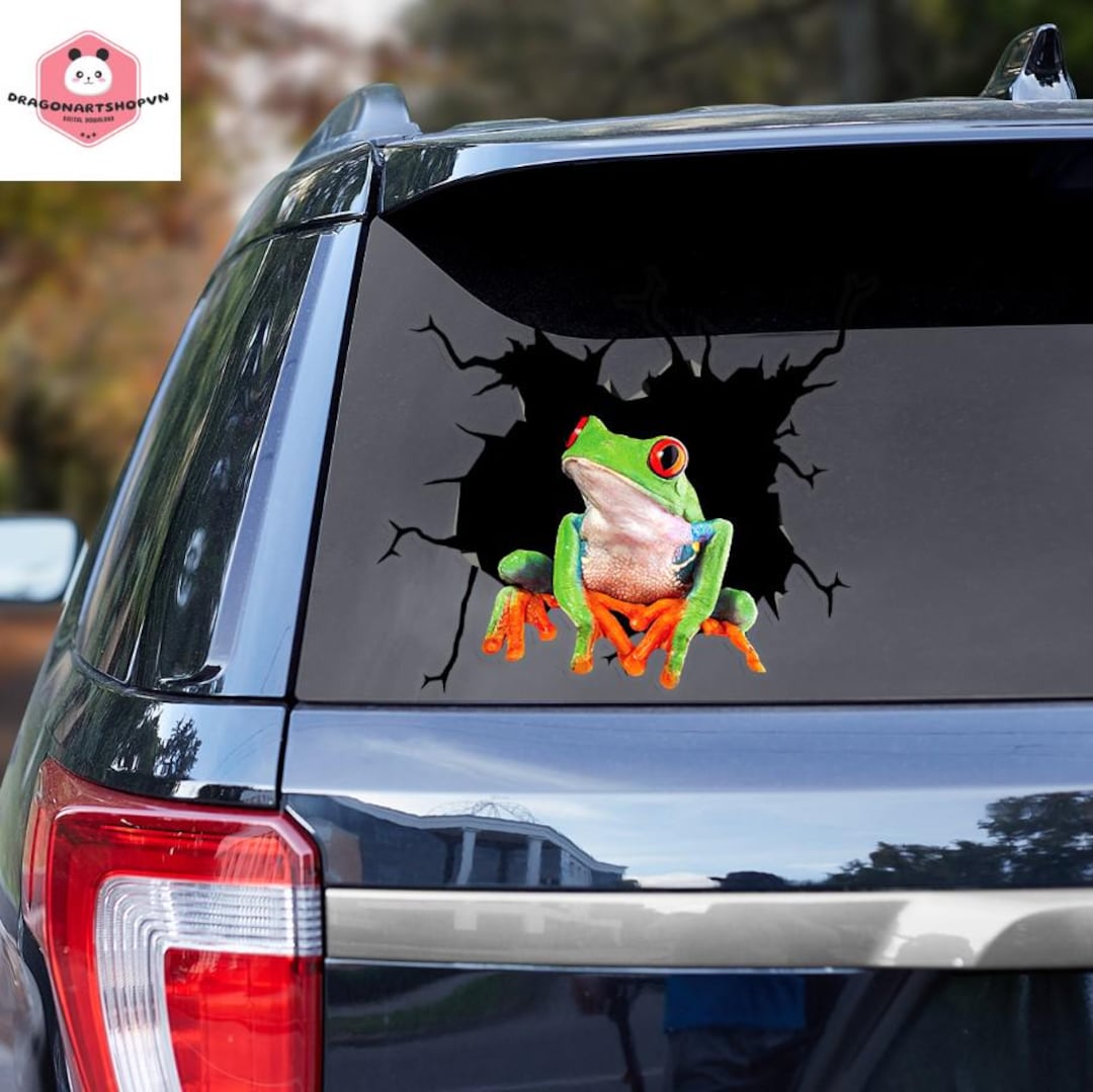 Green Frog Vinyl Decal for Car, Cute Frog Bumper Sticker, Frog Peeking ...