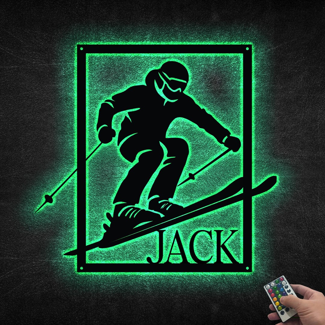 Custom Skiing LED Wall Light With Name, Ski Sport Snow Sport Wall Art ...