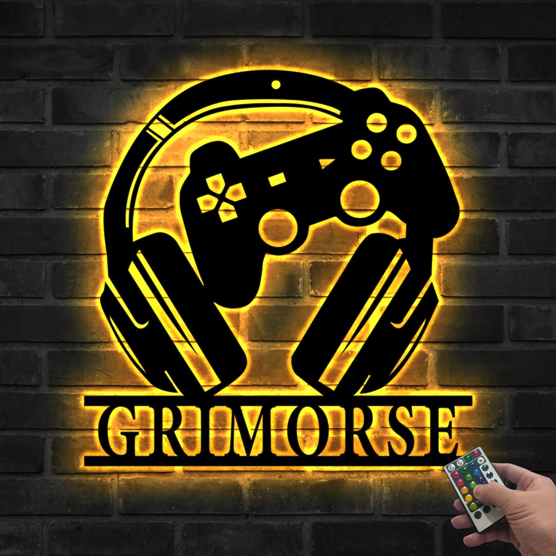 Custom Metal Gaming Sign With Led Light, Game Controller Metal Wall Art ...