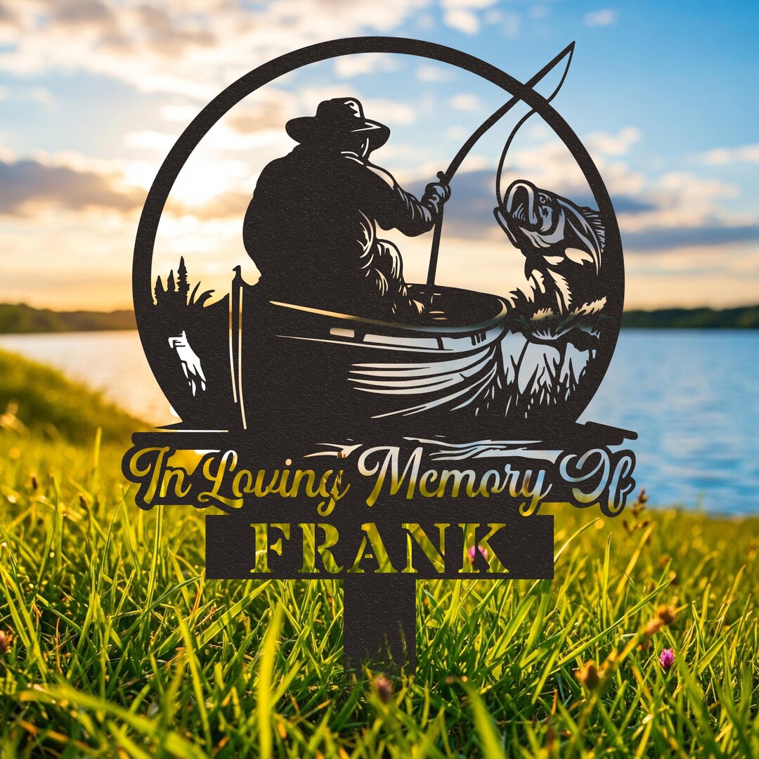 Personalized Fishing Heaven Memorial Metal Stake, Fisherman Memorial ...