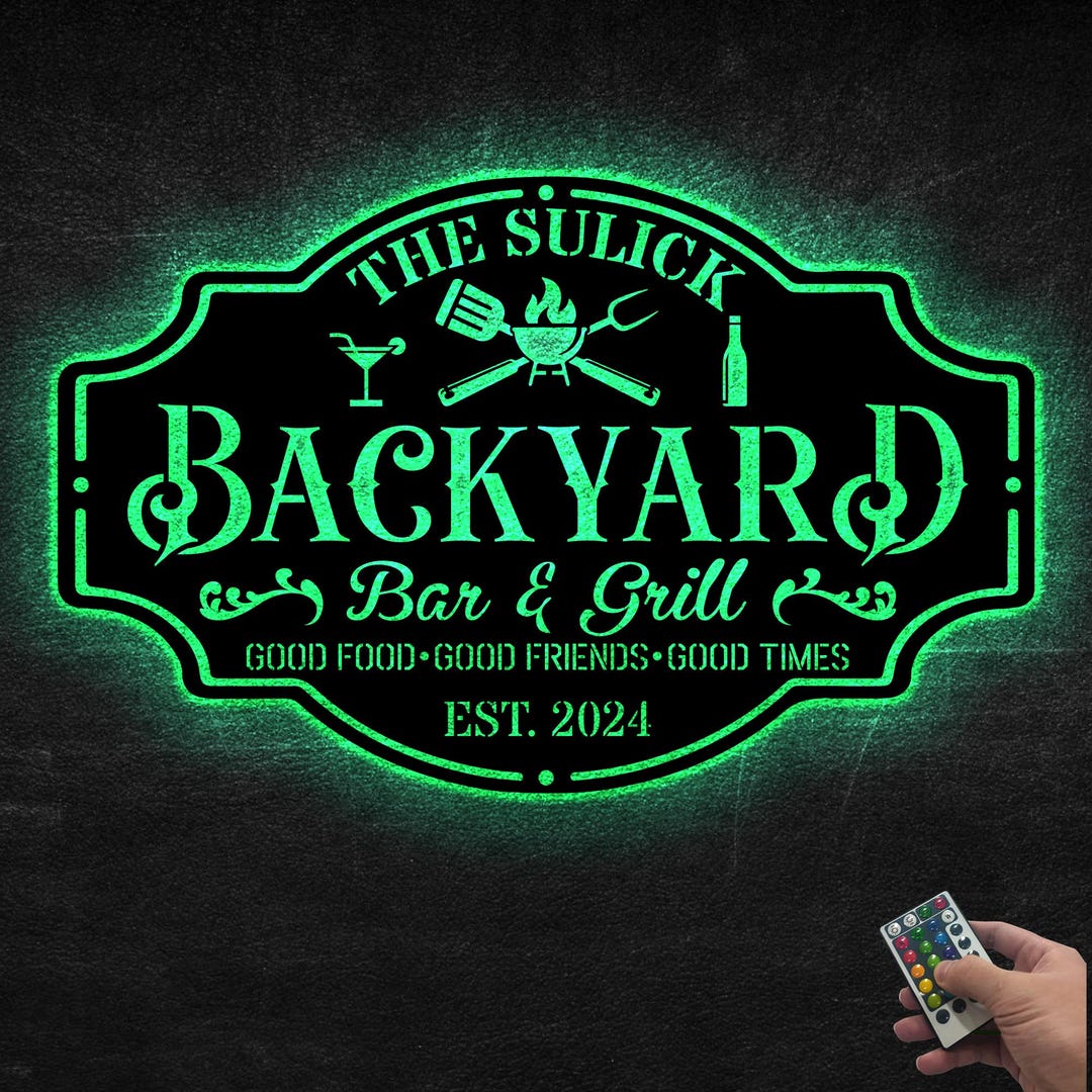 Custom LED Backyard Bar Grill Sign, LED Bar & Grill Sign Metal Sign ...