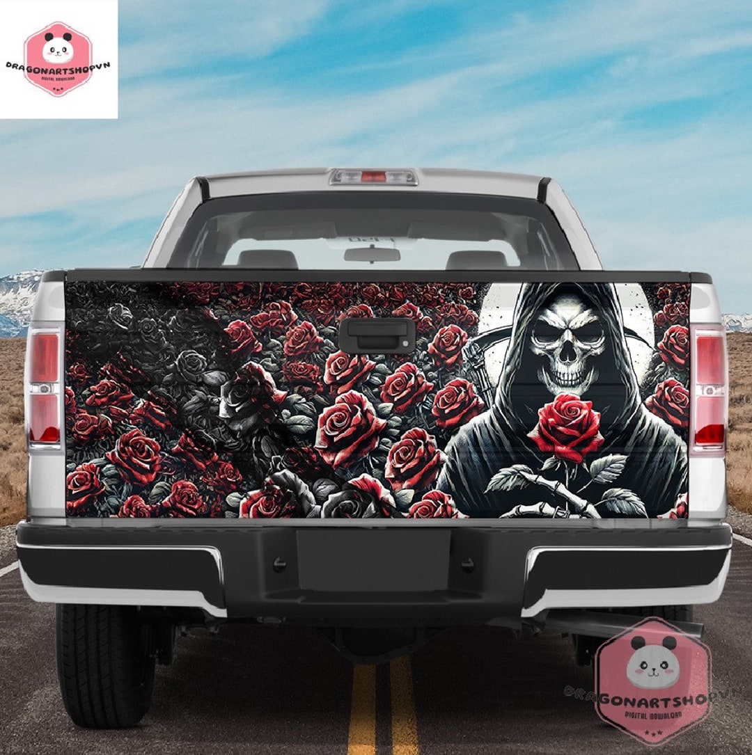 Floral Skull Tailgate Wrap, Floral Death Decal for Car, Grim Reaper ...