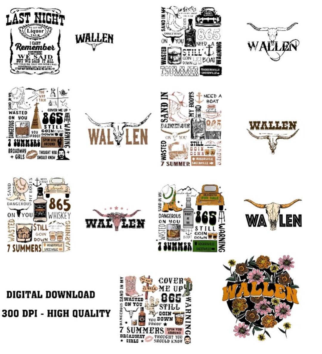 Vintage Cowboy Wallen Png Instant Download, Retro Wallen Bull Skull Png ...