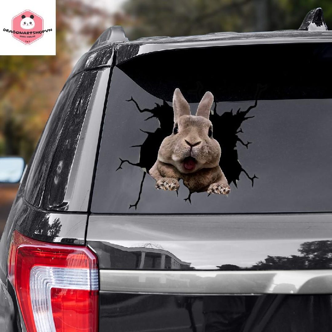 Rabbit Vinyl Decal for Car, Bunny Bumper Sticker, Rabbit Peeking Vinyl ...