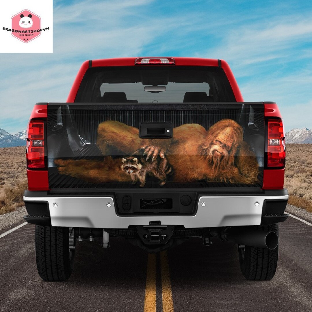 Bigfoot and Raccoon Tailgate Wrap, Sasquatch Raccoon Decal for Car ...