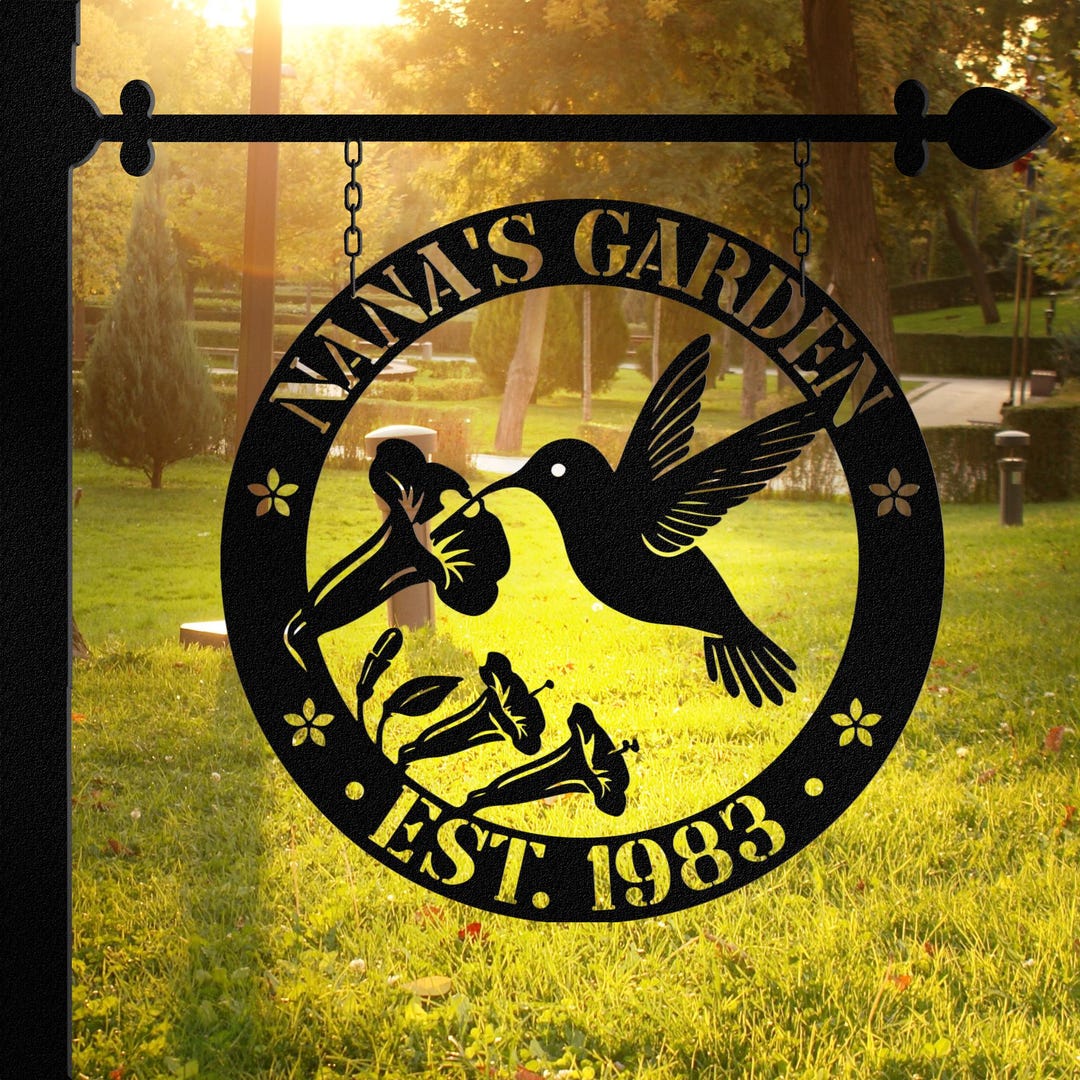 Custom Hummingbird Metal Garden Sign, Garden Name Sign, Hummingbird ...