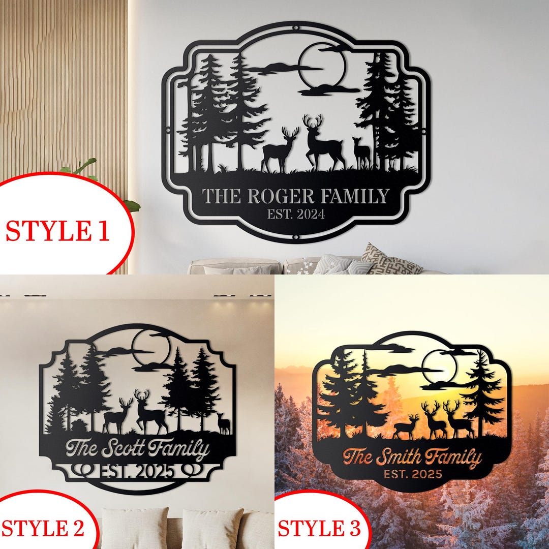 Personalized Deer Family Name Sign, Deer Forest Metal Sign,custom Deer ...