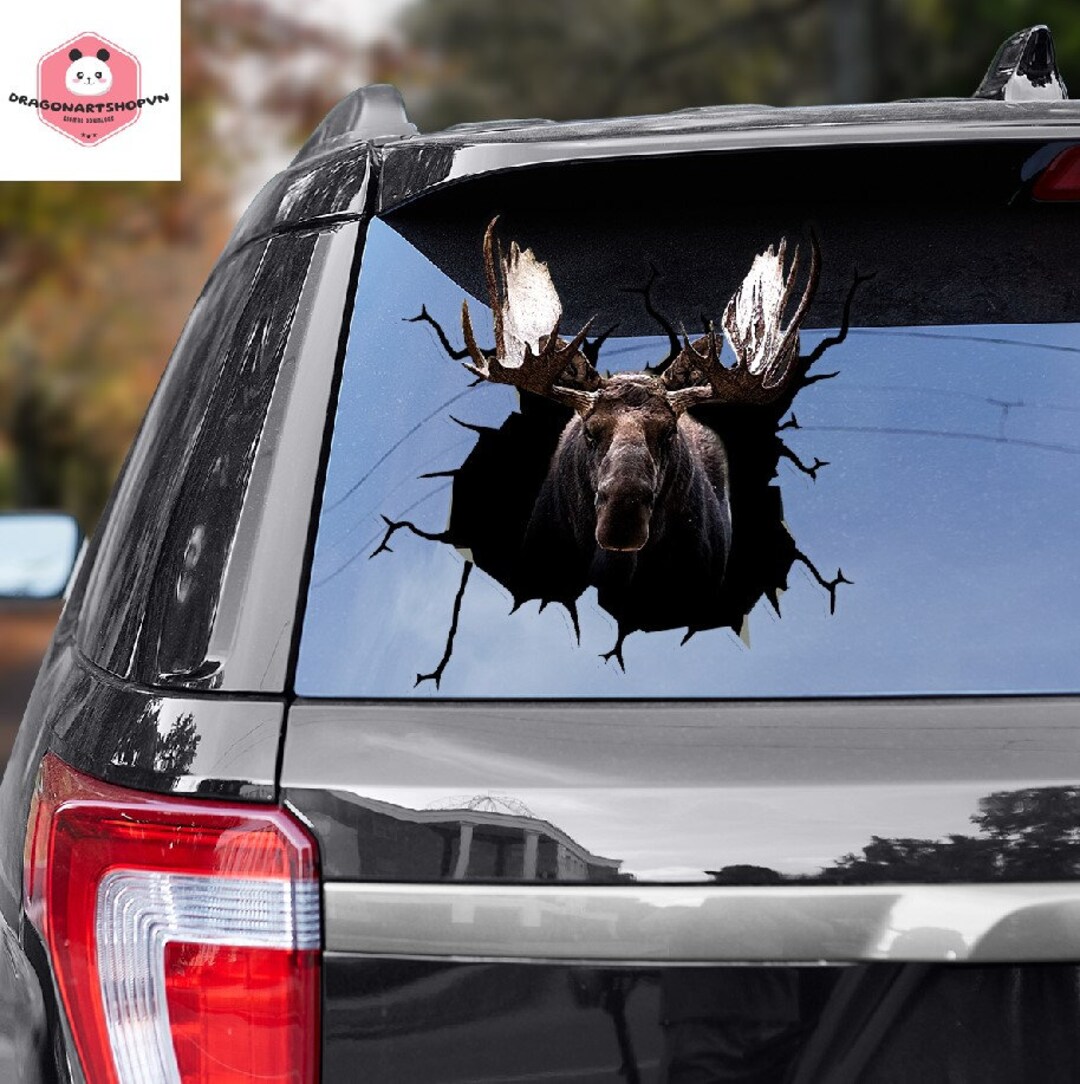 Moose Vinyl Decal for Car, Moose Antlers Bumper Sticker, Moose Peeking ...