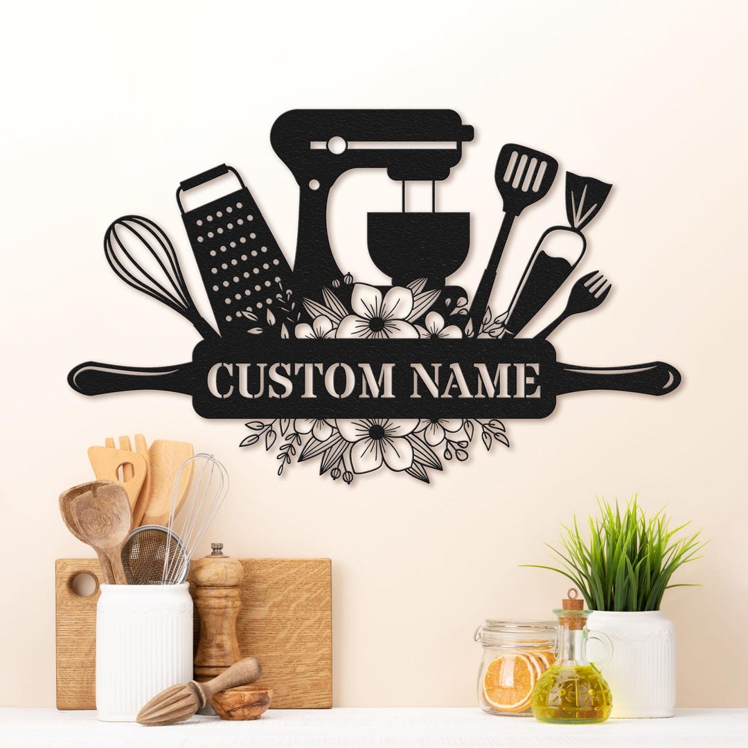Custom Baking Metal Wall Art, Personalized Baker Name Sign Decoration ...