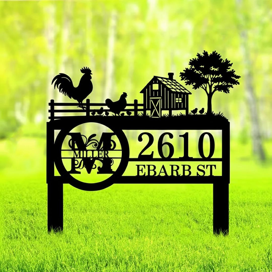 Personalized Metal Farm Address Sign With Stake, Family Name Farmhouse ...