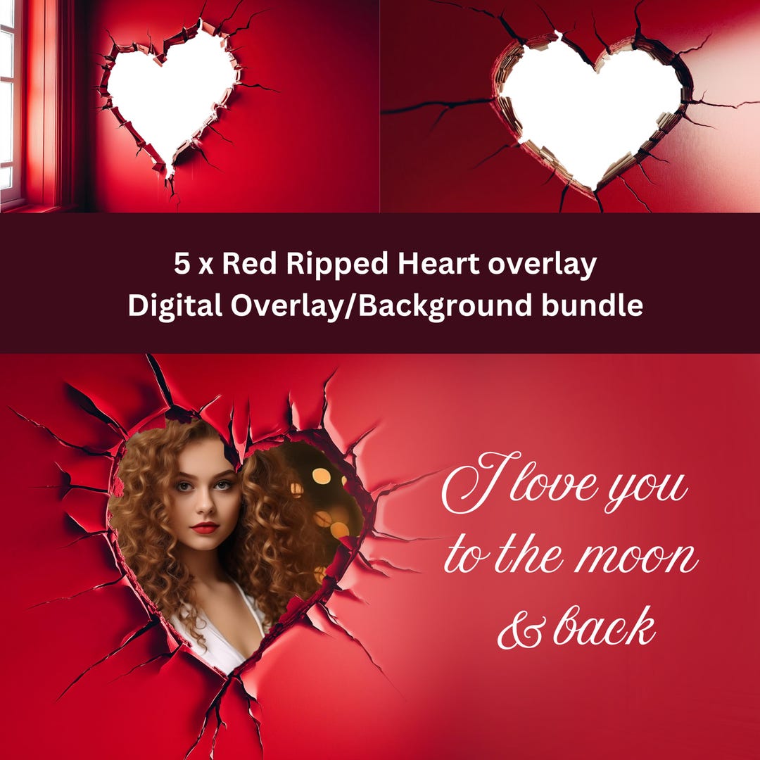 5 X Ripped Red Heart Overlays - Romantic & Creative Transparent ...