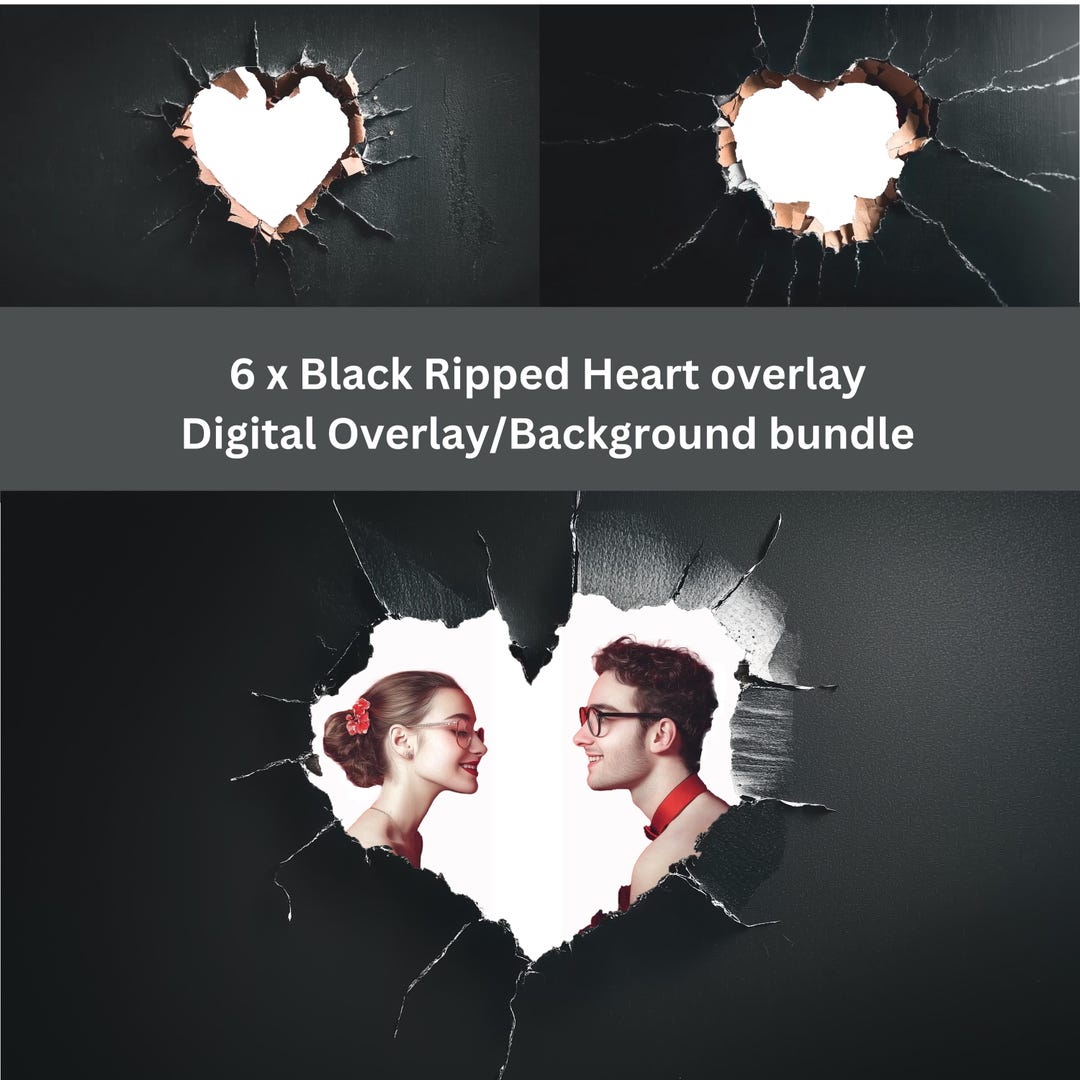 6 X Ripped Black Heart - Bold, Dramatic & Romantic Digital Backgrounds ...