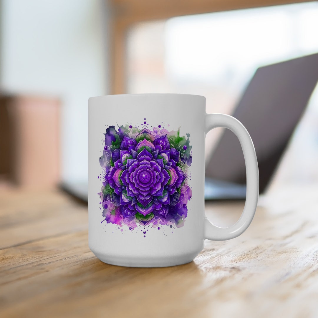 3rd Eye Chakra Floral Watercolor Mandala Ceramic Mug, 11oz, 15oz/coffee ...