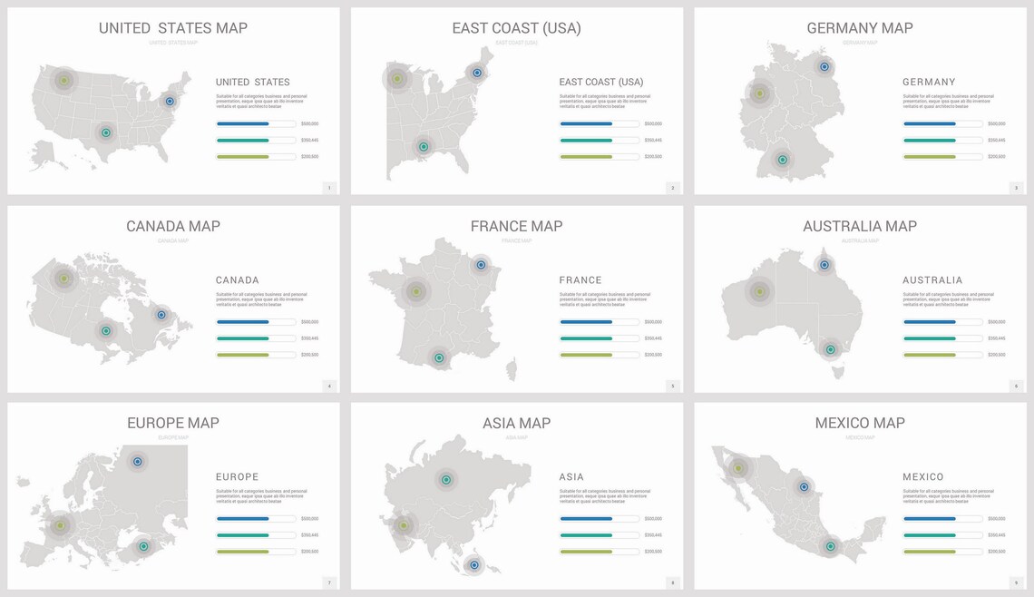Customized Editable Map Powerpoint Template, World Map Powerpoint Fully ...