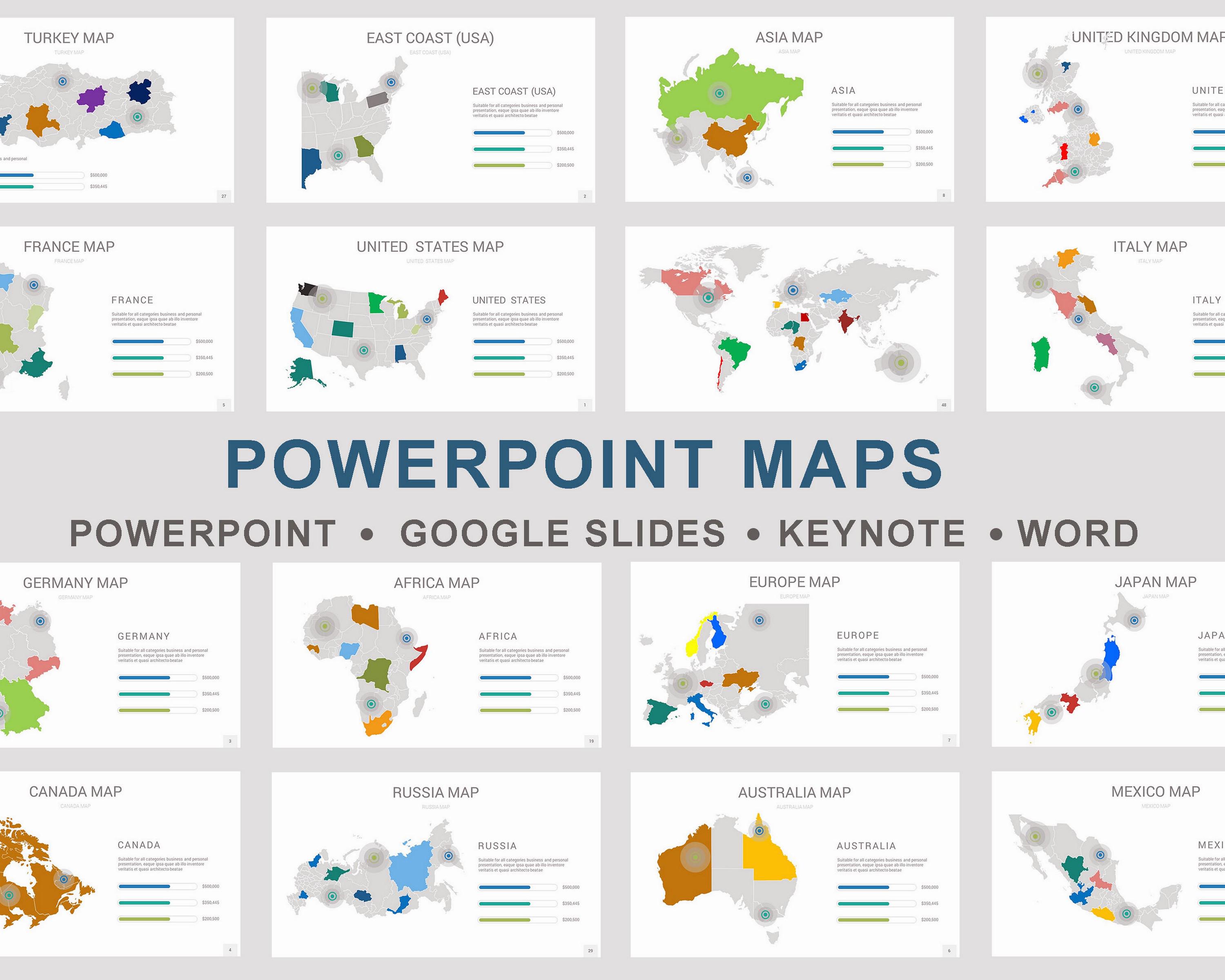 Customized Editable Map Powerpoint Template, World Map Powerpoint Fully ...