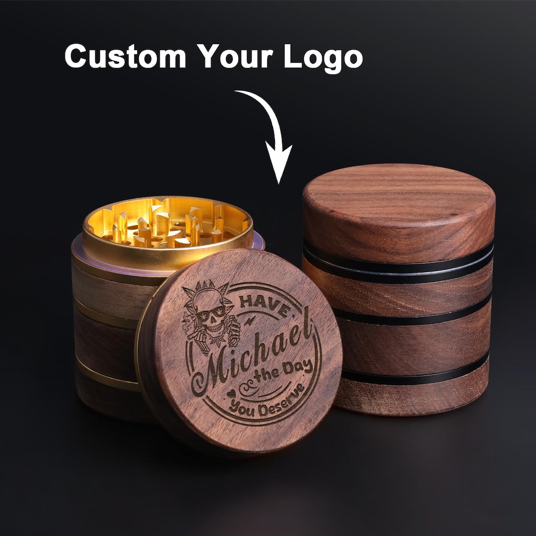 Custom Logo/text Wood Grinder, Engraved Wooden Herb Grinders, Four ...