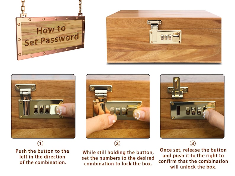 Custom Logo Acacia Wood Storage Box: Password Lock, Hygrometer, Glass ...