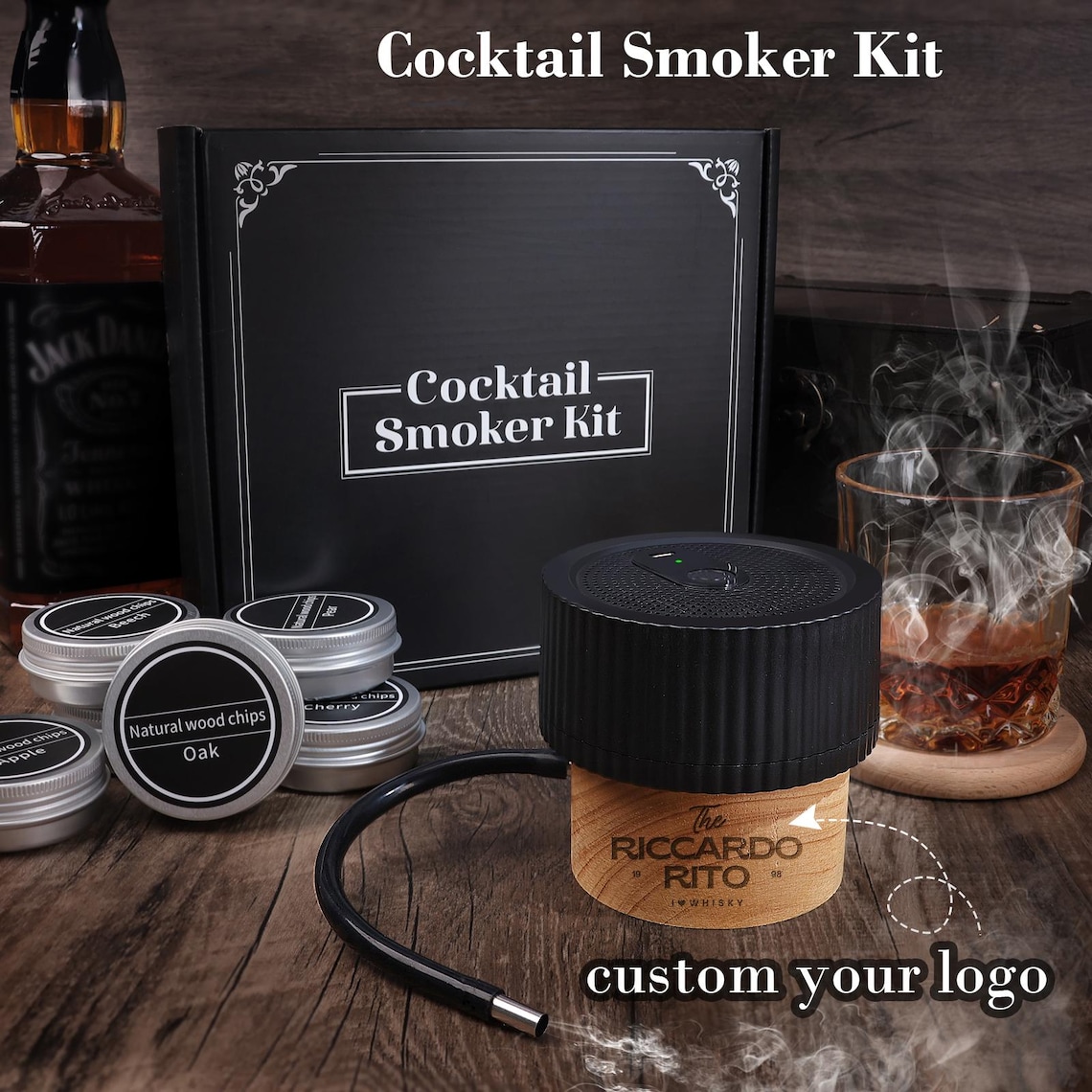 Rechargeable Cocktail Smoker Kit: Built-in Ignition, Wood Base & Hose ...