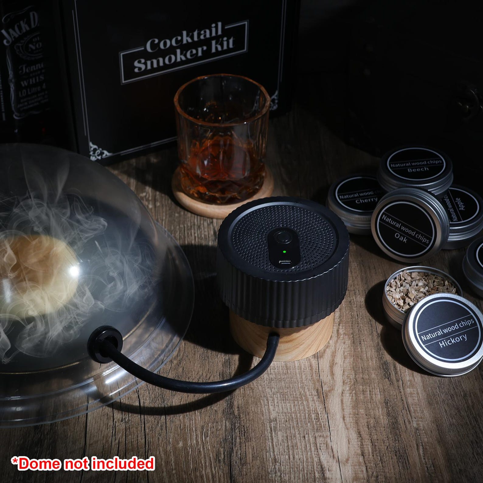Rechargeable Cocktail Smoker Kit: Built-in Ignition, Wood Base & Hose ...