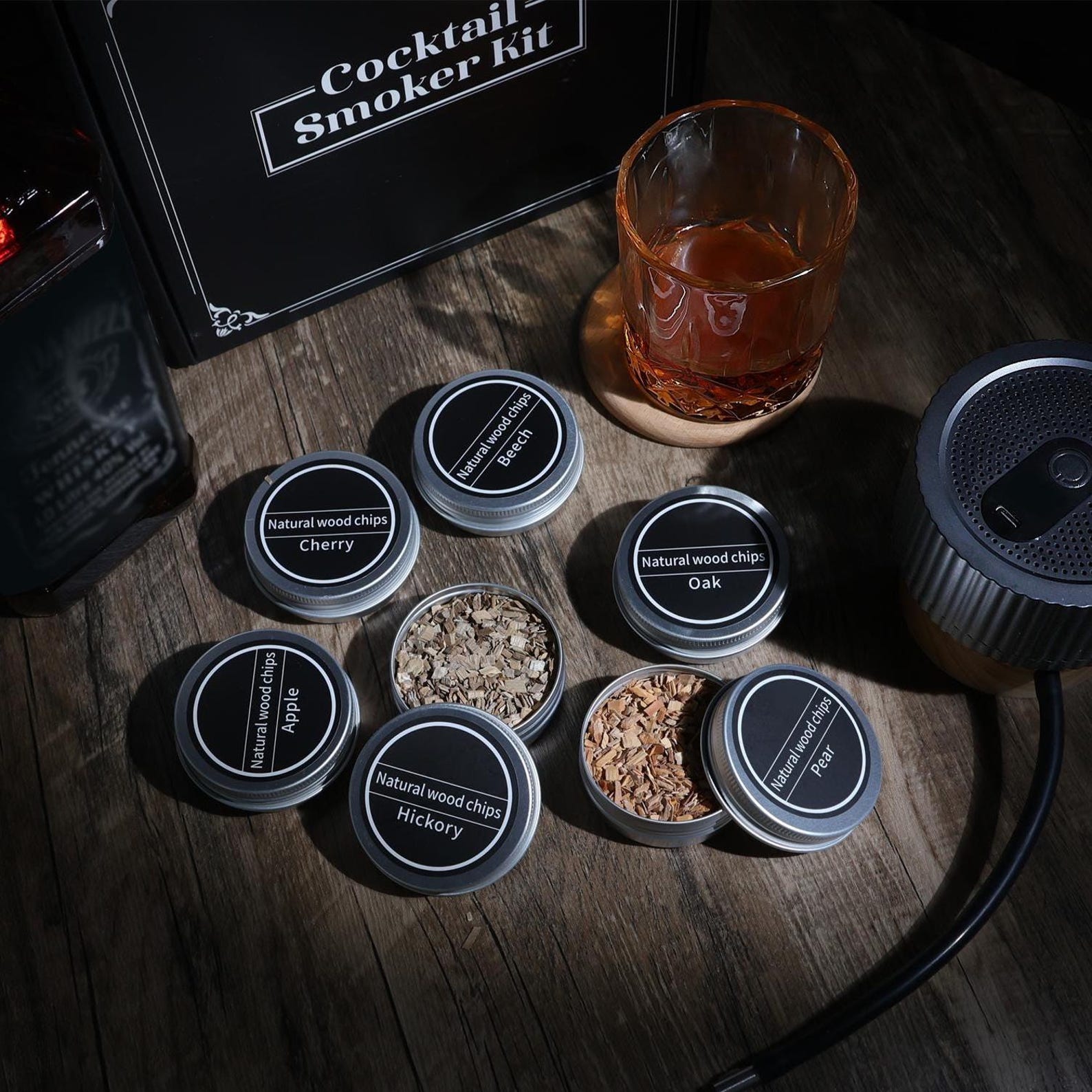 Rechargeable Cocktail Smoker Kit: Built-in Ignition, Wood Base & Hose ...