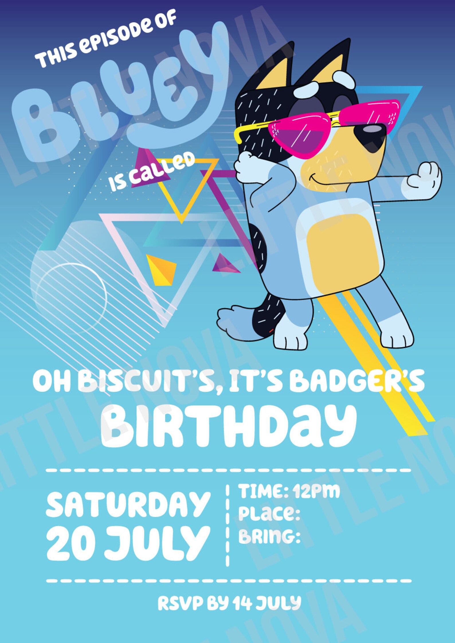 Bluey Birthday Invites X2 - AI, Blank PNG and Font File - Etsy